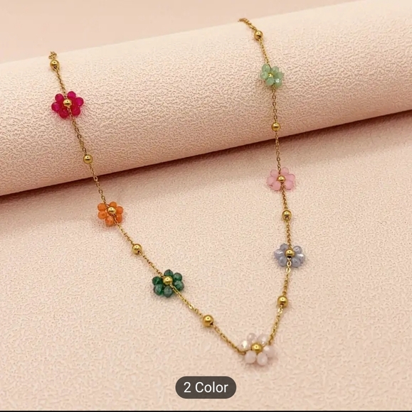 Jewelry | New Pretty Ss Multicolor Flower Beaded Necklace In Gold ...